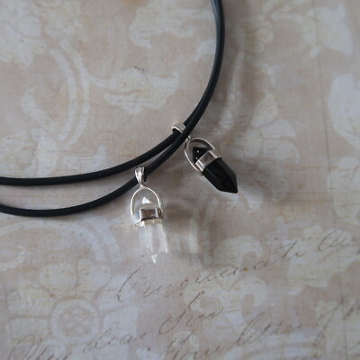 Double Terminator Gemstone necklace- Clear Quartz or Onyx - SS019 | eBay