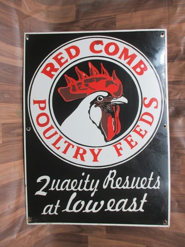 Porcelain Red Comb Poultry Feeds Enamel Metal Sign Plate Size 30" x 22 ...