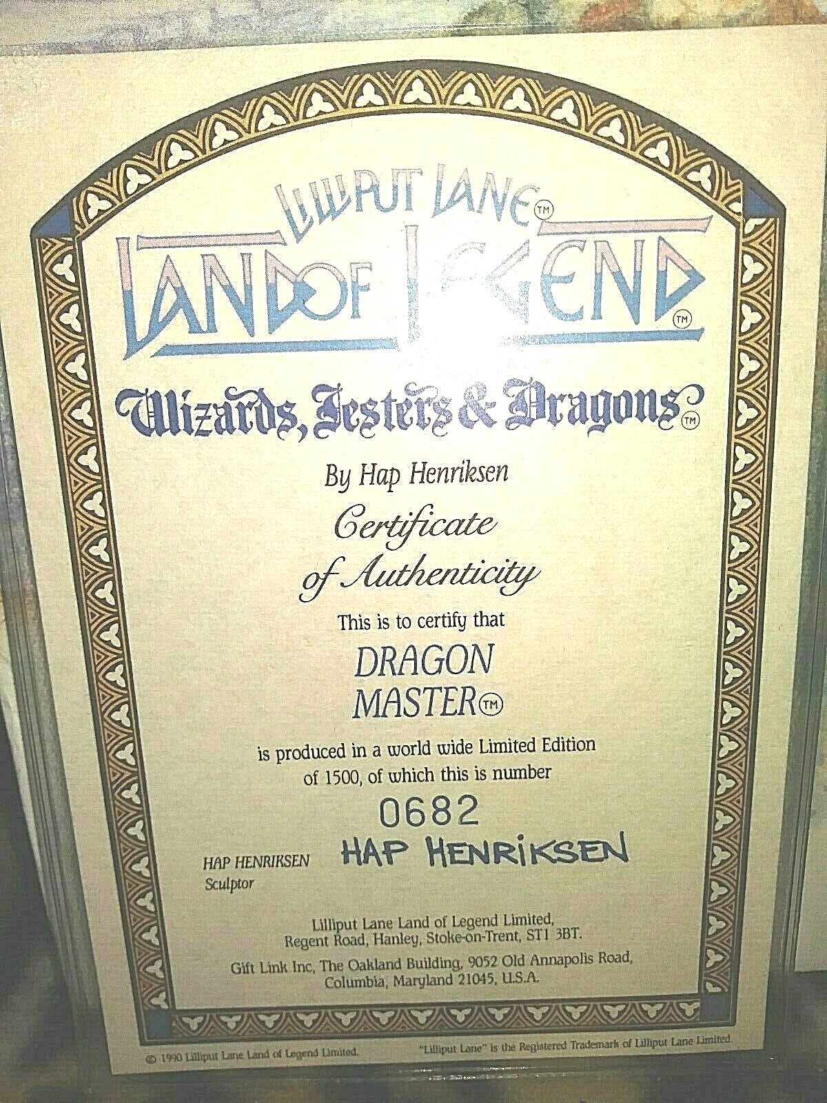 Hap Henriksen DRAGON MASTER,LAND OF LEGEND Wizard,Dragon Sculpture Ltd ...