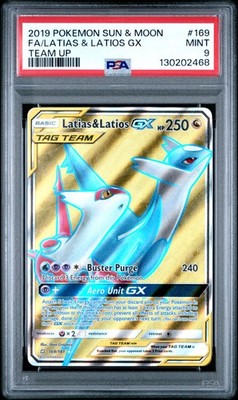 2019 POKEMON SUN & MOON TEAM UP #169 FULL ART/LATIAS & LATIOS GX PSA 9 ...