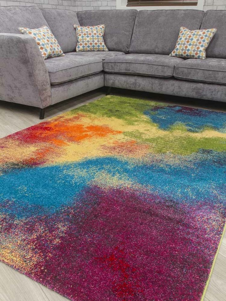 Funky Bright Rainbow Rugs Modern Multi Coloured Thick Runner Large Rug ...