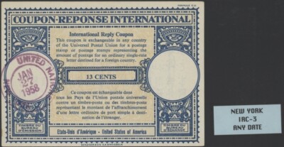 U.S., 1958. International Reply Coupon 13c, IRC NY-3 | eBay