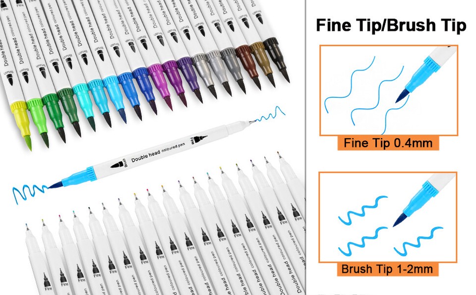 36/60/100 Colors Dual Brush Pens Art Markers Artist Fine & Brush Tip ...