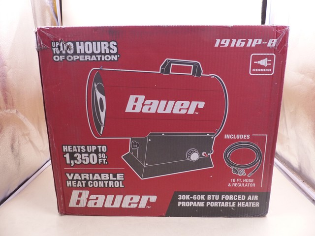 Bauer Propane Portable Forced Air Heater Adjustable Electrical Ignition ...