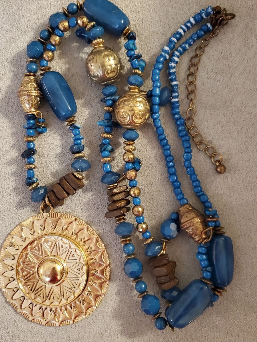 Aztec Inspired Beaded Necklace Gold Tone Pendant Azure | eBay Aztec Inspired Beaded Necklace Gold Tone Pendant Azure | eBay