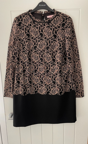 TED BAKER SZ 10 / 2 BEAUTIFUL BLACK / GOLD LACE TUNIC SHIFT DRESS ...
