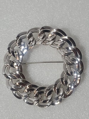 Vintage 1940’s Monet Dbl Chain Link Circle Wreath Brooch Pin Silver ...