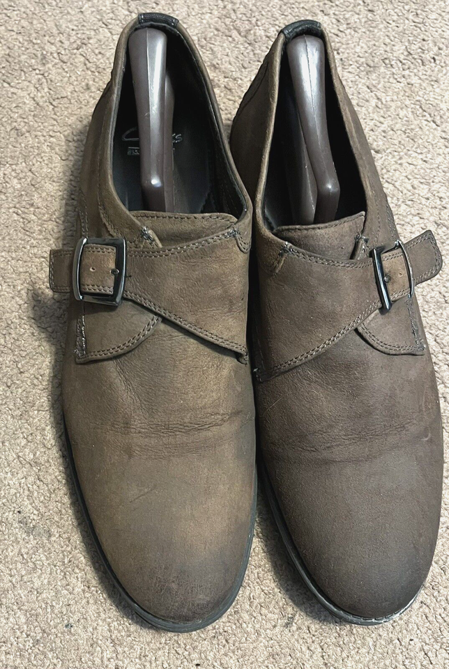 CLARKS, MEN'S SZ 12 M, BROWN SUEDE, MONK STRAP, SIDE BUCKLE, DRESS ...