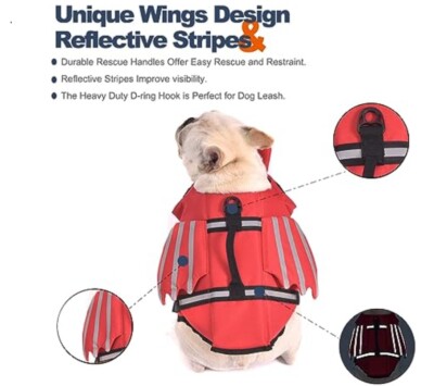 Dog Life Jacket Wings RED Life Vest XS Chin Float Rescue Handle USA ...