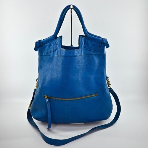 FOLEY CORINNA Mid City Fold Tote Bag Blue Leather Double Handle ...