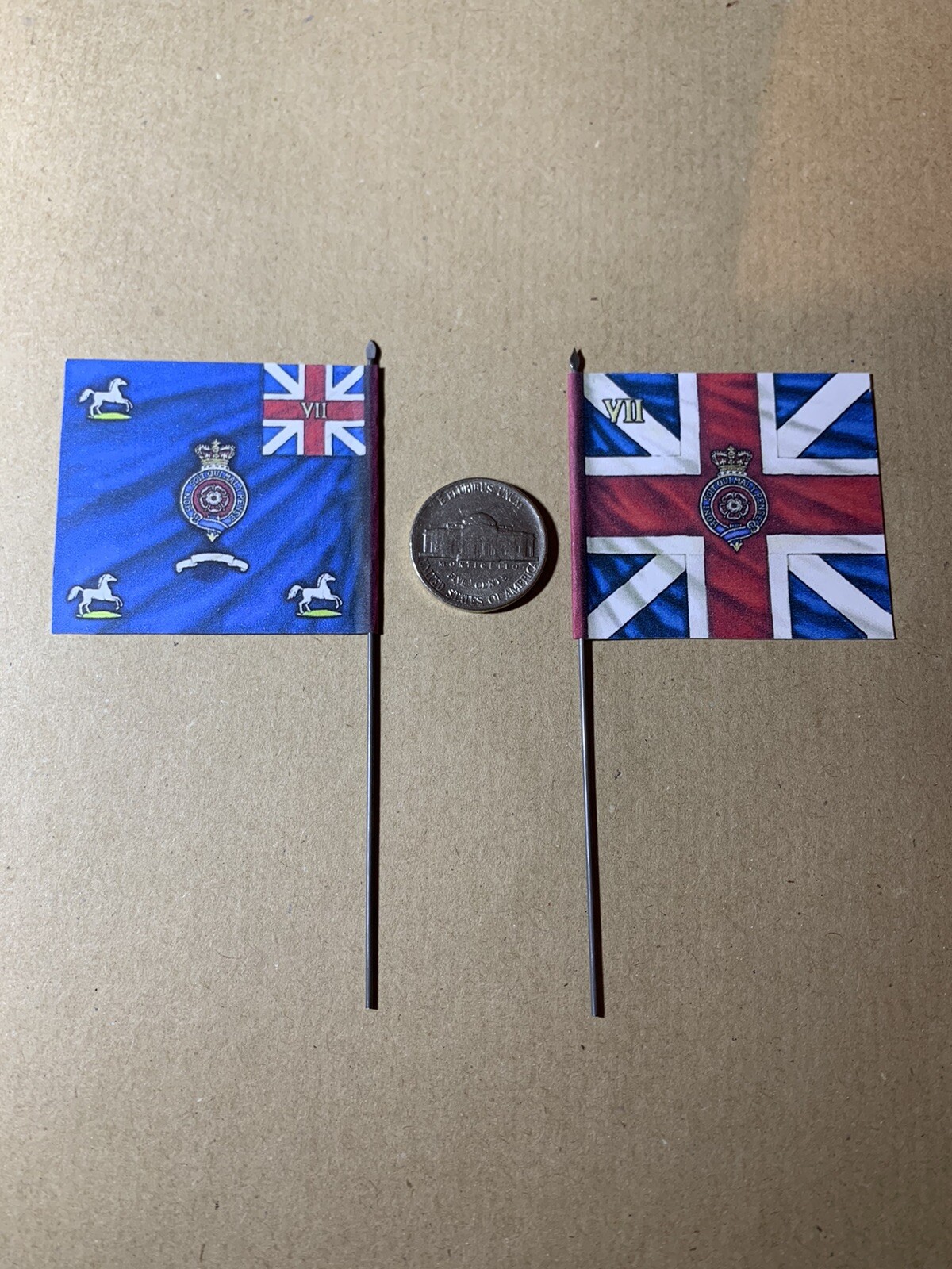 2x 40mm AWI Flags on metal flagpole British 7th Royal Fusiliers Inf ...