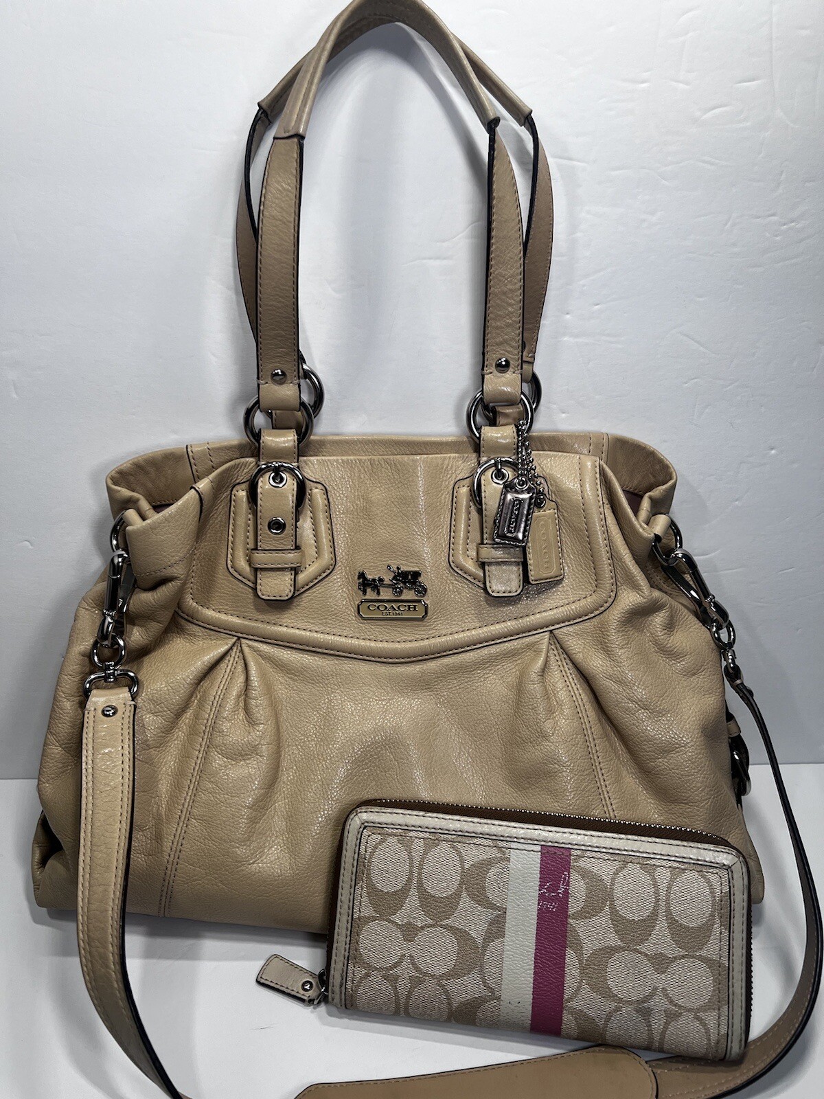 COACH MADISON LEATHER CARRYALL PURSE And Canvas Wallet - Gem