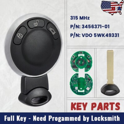 Keyless Smart Remote Key Fob 315MHz for Mini Cooper R56 R57 2006-15 VDO ...