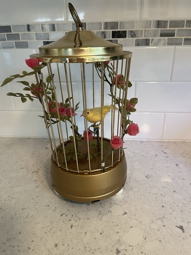 Vintage Bird Cage Music Box Automaton Automated Moving Bird Antique ...