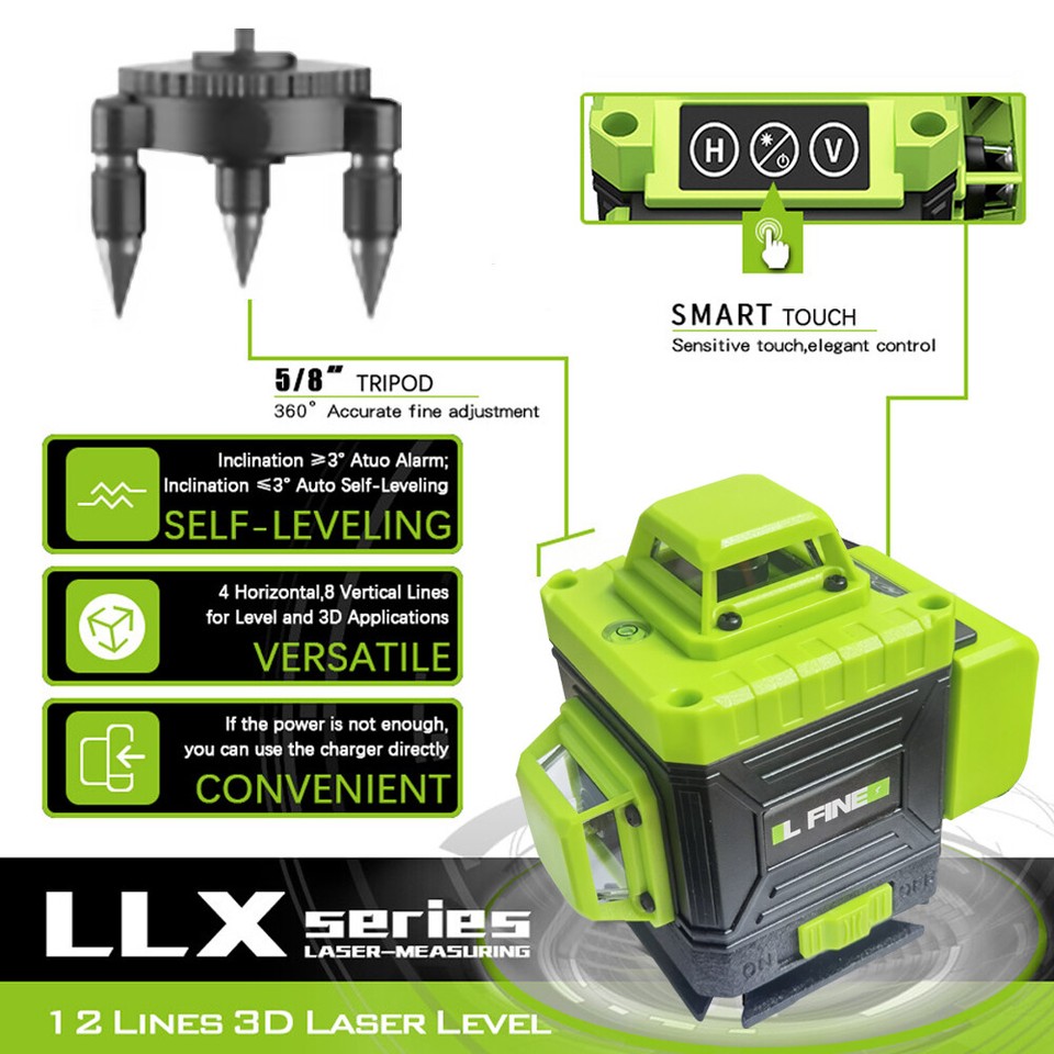 L FINE 16 Line 4D 360° Rotary Green Laser Level Self Leveling Measure ...