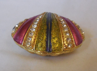 VINTAGE Heavy Gold Metal Enamel Jeweled Shell Trinket Box | eBay Australia