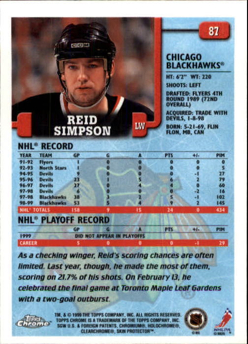 1999-00 Topps Chrome #87 Reid Simpson | eBay