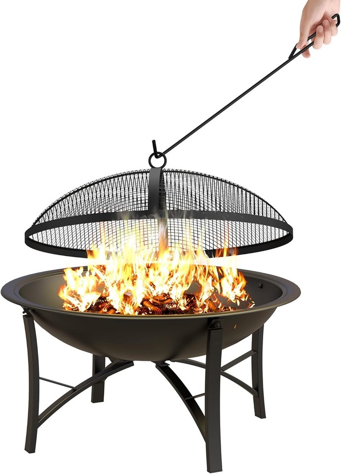 Fire Beauty Fire Pit for Outside Wood Burning,BBQ Grill Steel Fire Bowl ...
