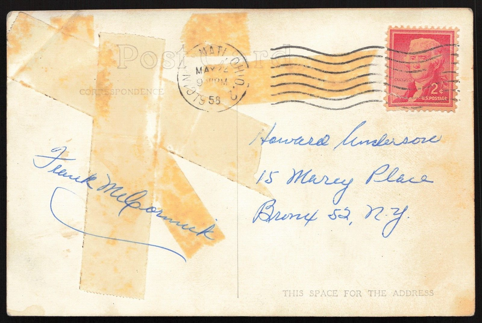 1956 Cincinnati Reds Team Issue Postcard -FRANK McCORMICK *Autographed ...