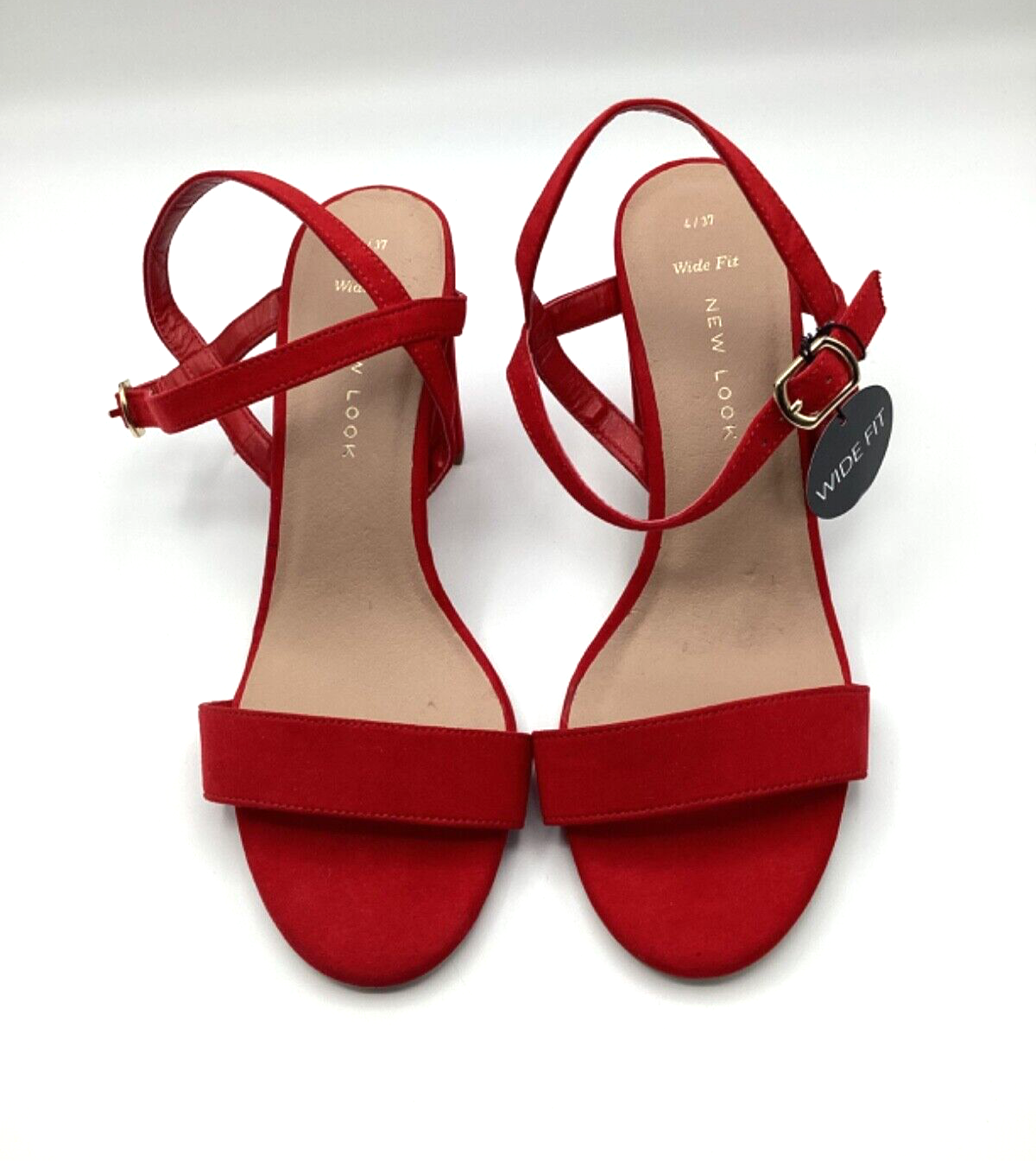 New Look Womens Red Faux Suede High Heel Wide Fit Strappy Sandals Size ...