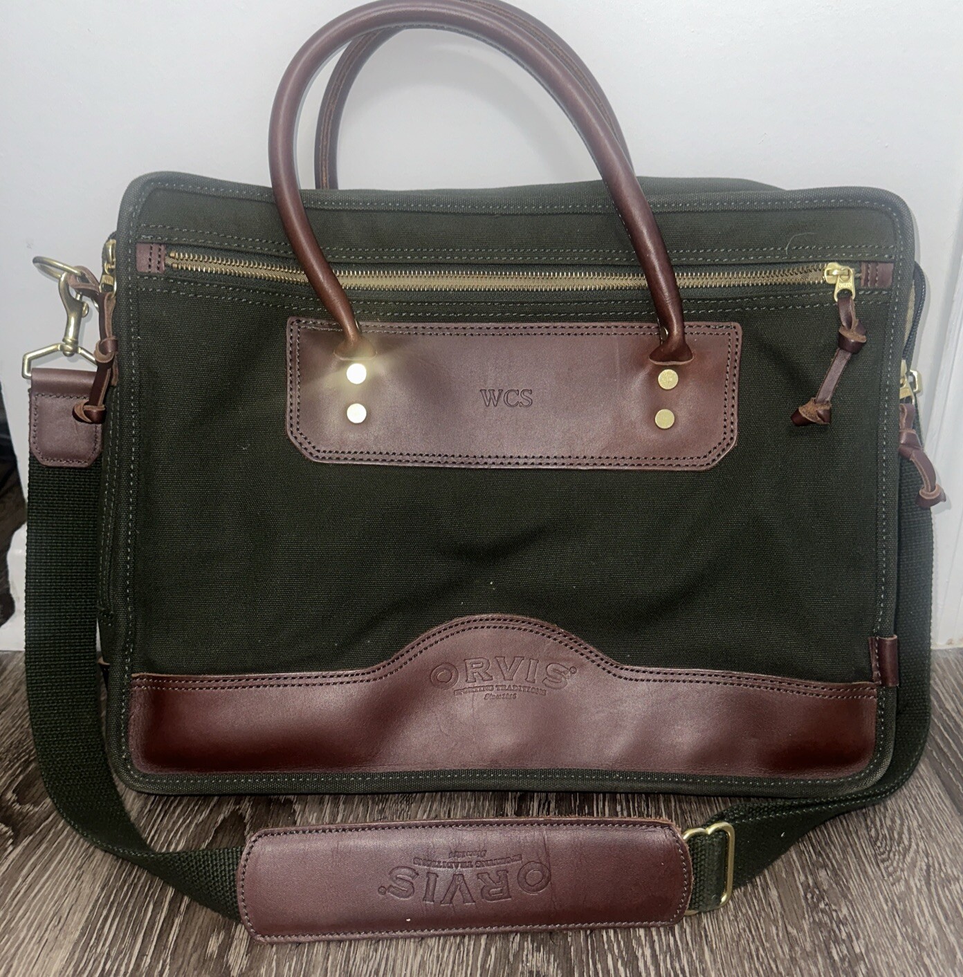 Vintage Orvis Green Battenkill Canvas Leather Briefca… - Gem