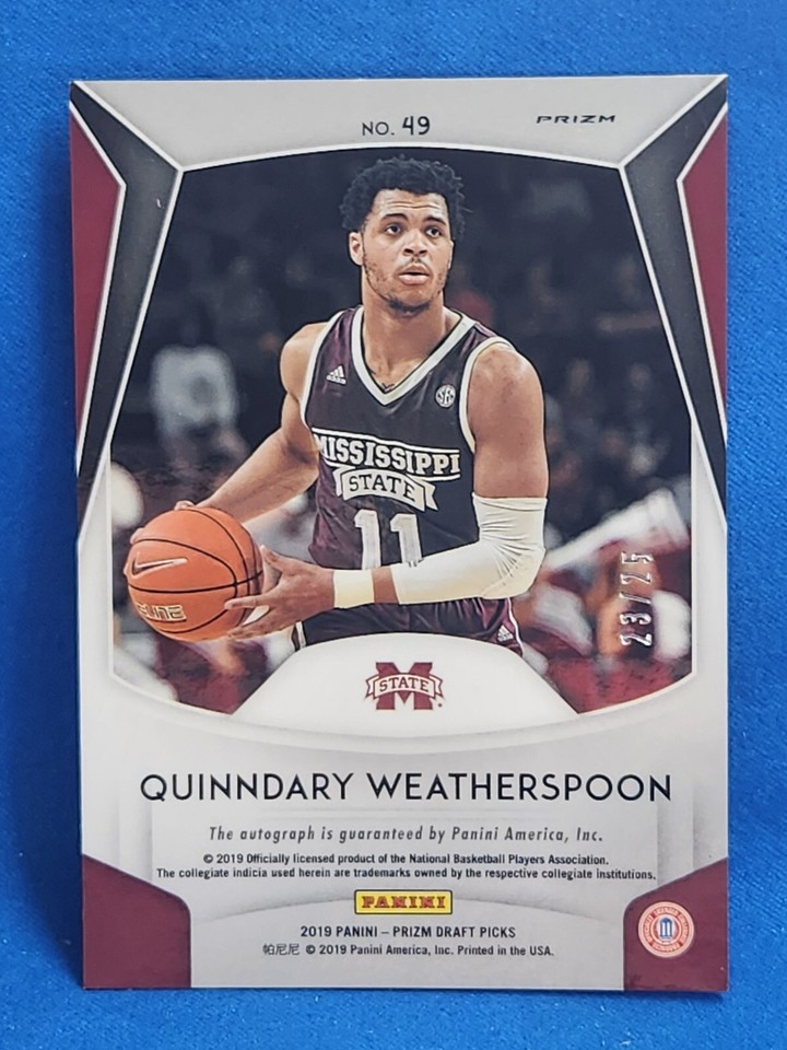QUINNDARY WEATHERSPOON 2019 PRIZM DRAFT PICKS #59 CAMO KALEIDOSCOPE ...