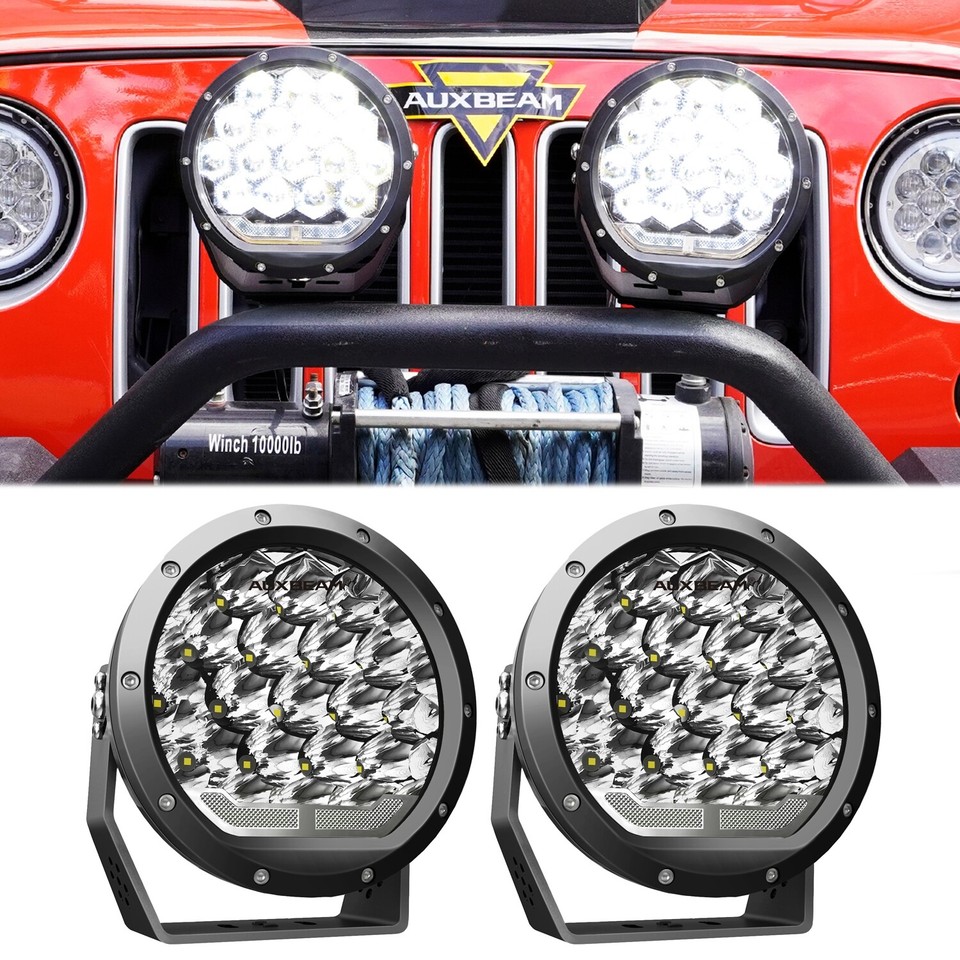 AUXBEAM 7" Round LED Work Light Bar Pods Fog Driving Lamps & Amber ...