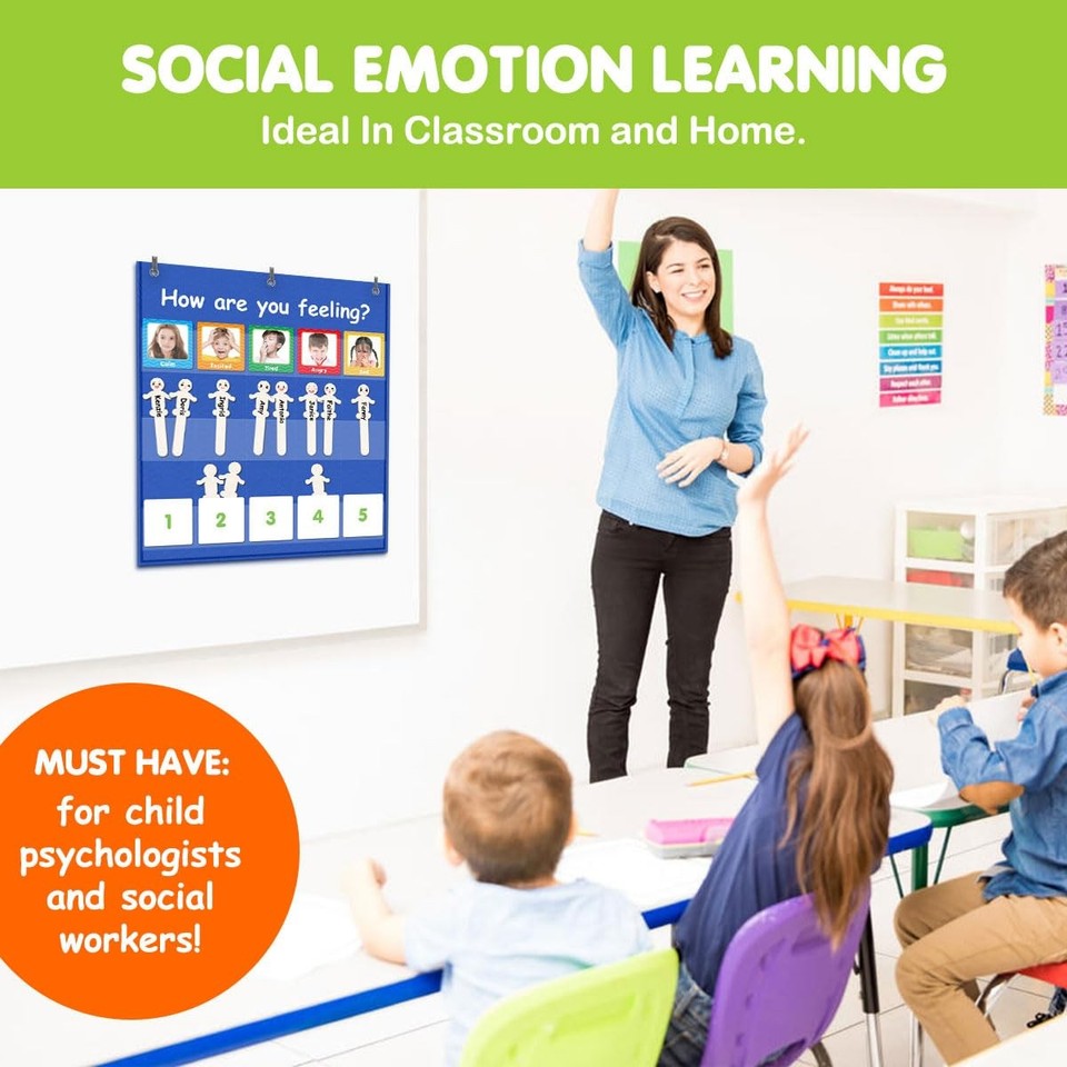 Emotions and Feelings Pocket Chart for Kids with 31 Cards Blue ...