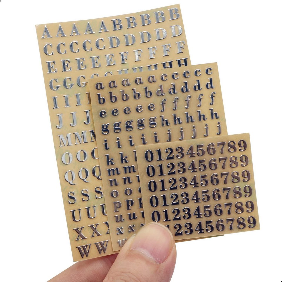 6 Sheets Small 0.18 Inch Alphabet Number Stickers Glitter Alloy ...