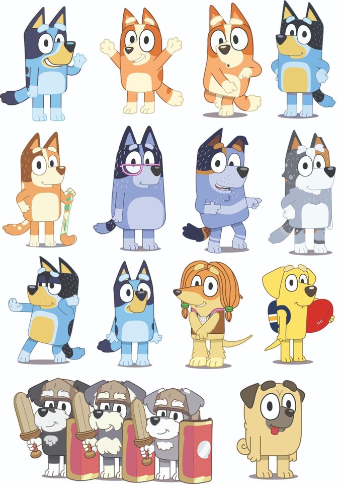 Bluey 16 character sticker sheets. Easy Peal cut to shape. Available in ...