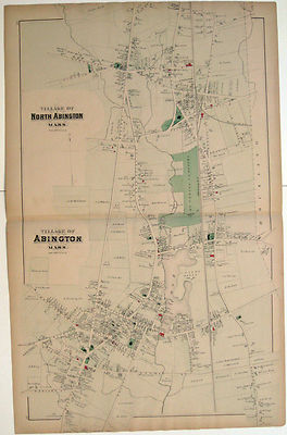 1879 Original Map Village of Abington & N Abington Mass MA Plymouth ...