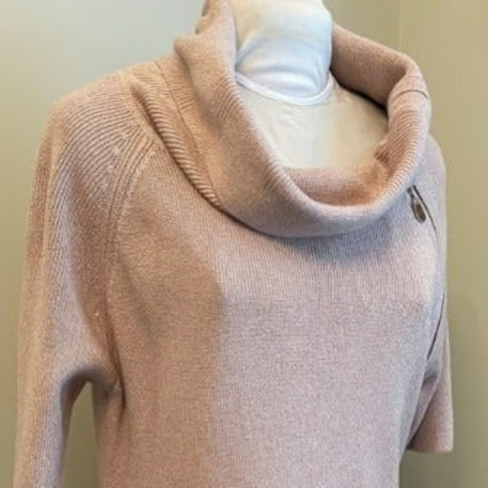 CALVIN KLEIN XL Sweater Dress Rose Colored with Gold Metallic, Zip Cowl ...
