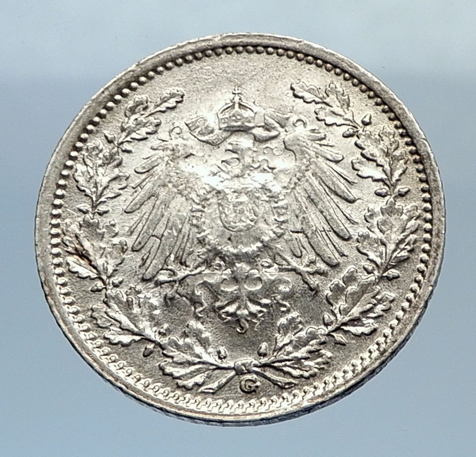 1916 WILHELM II of GERMANY 1/2 Mark Antique German Silver Coin Eagle ...