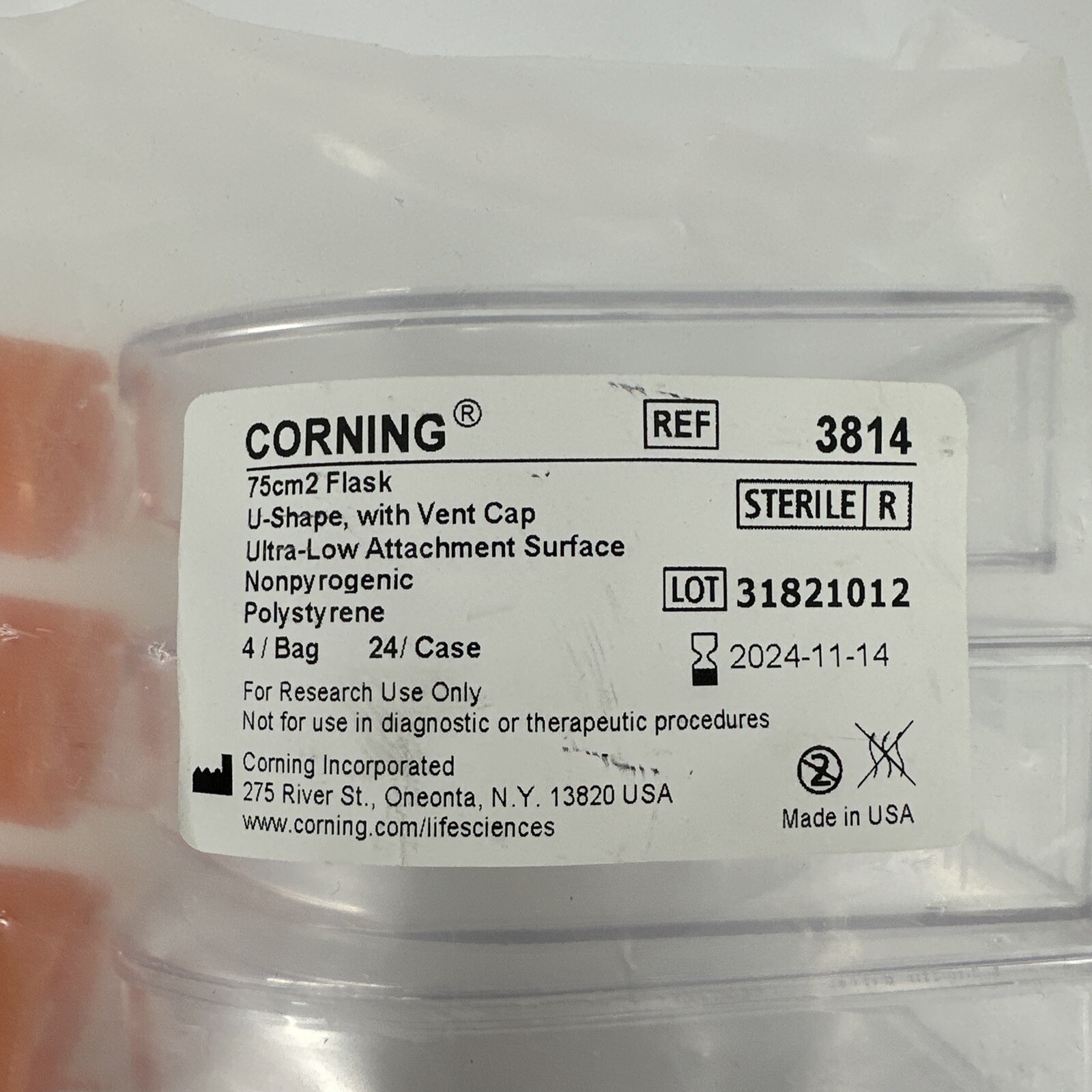 4 PACK Corning 3814 75cm2 U-Flask Canted Neck Cell Culture Vent Cap | eBay