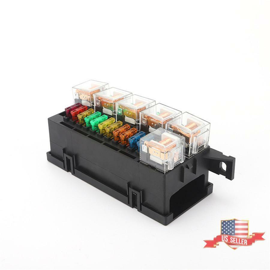 12V 80A Universal 11-way FUSE RELAY BOX Block Holder & 6Pcs Relays For ...