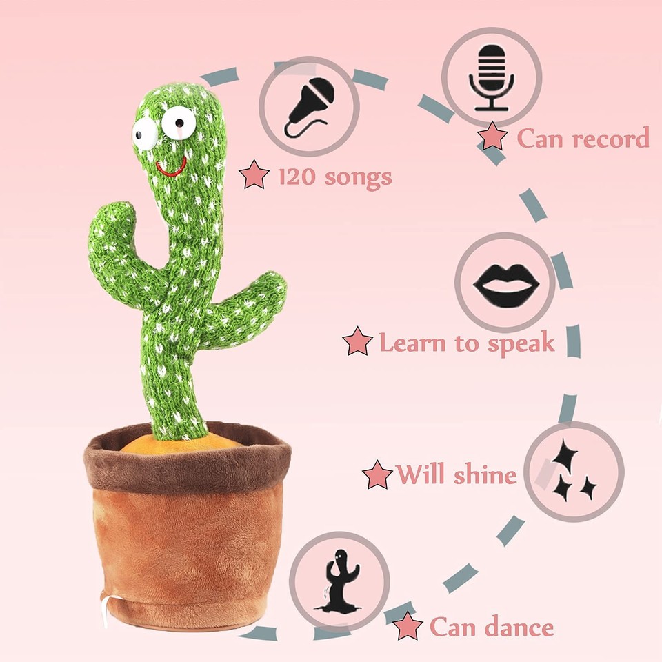 Dancing Cactus Talking Toy,Wriggle Singing Mimicking Cactus,Repeat What ...