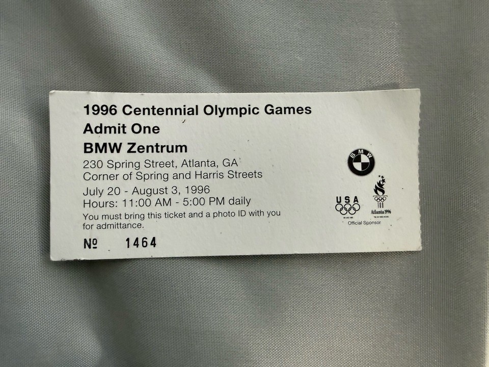 1996 Olympic Flag Atlanta USA BMW + Zentrum Ticket + official plate and ...