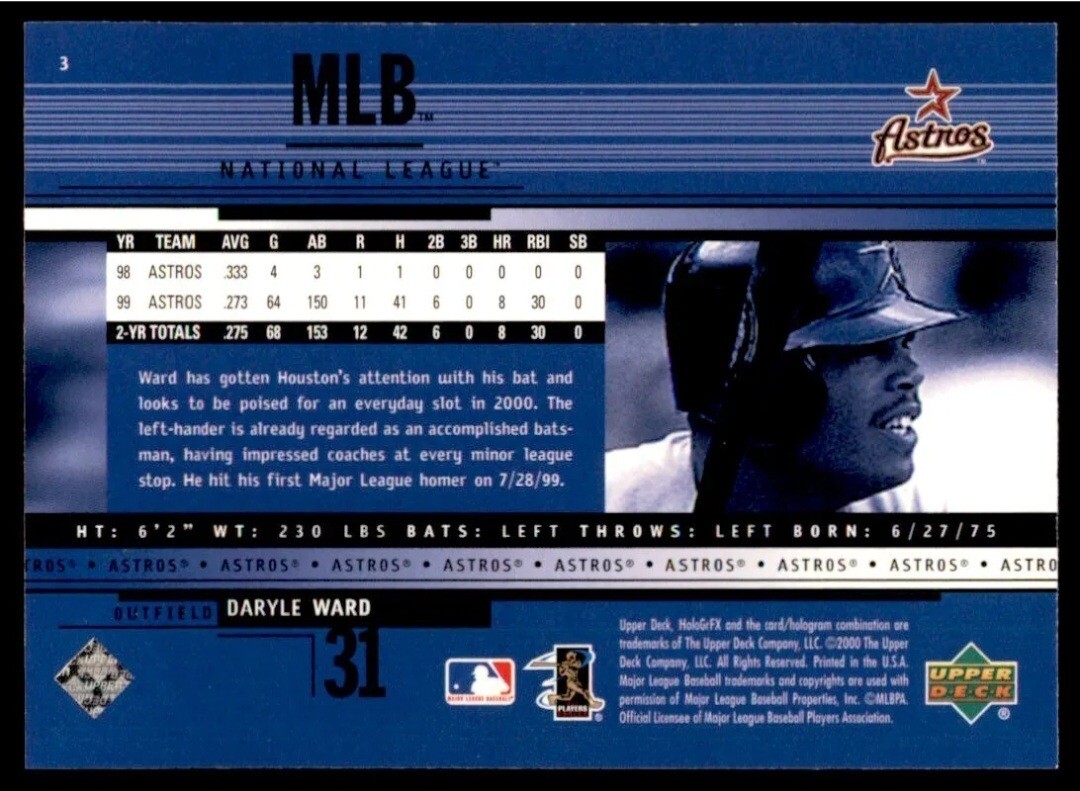 2000 Upper Deck HoloGrFX Daryle Ward #3 Hologram Baseball Card | eBay