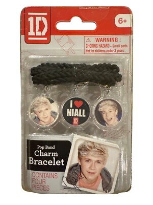 1D One Direction Pop Band BLACK Braided Bracelet + 3 Round Charms I ...