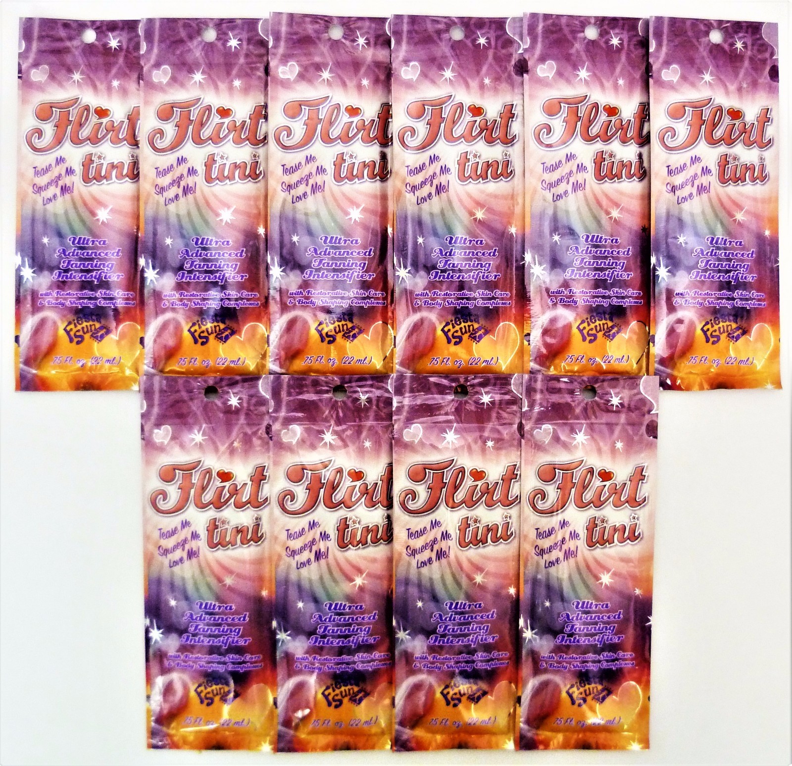 FIESTA SUN "FLIRT TINI" ULTRA ADVANCED TANNING LOTION, LOT OF 10- .75Z ...