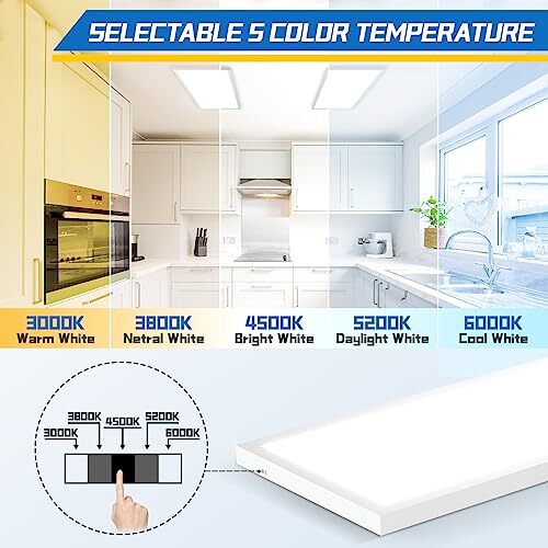 1x2 FT LED Flat Panel Light Surface Mount, 24W 1x2FT 5CCT (2-Pack ...