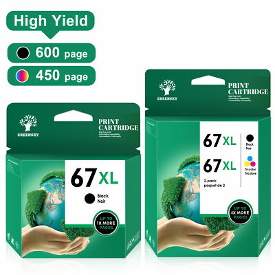67XL High Yield Black Tri-color Ink Cartridge for HP 67 XL ENVY Deskjet ...