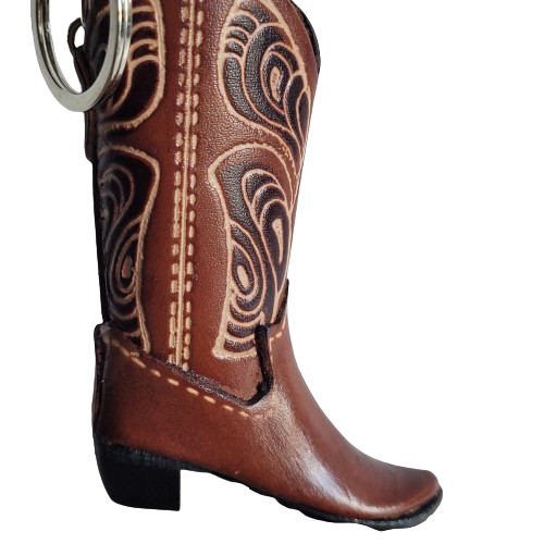 Cowboy Boot Leather Keychain Brown Handmade Ring Western Fob Key Ring ...