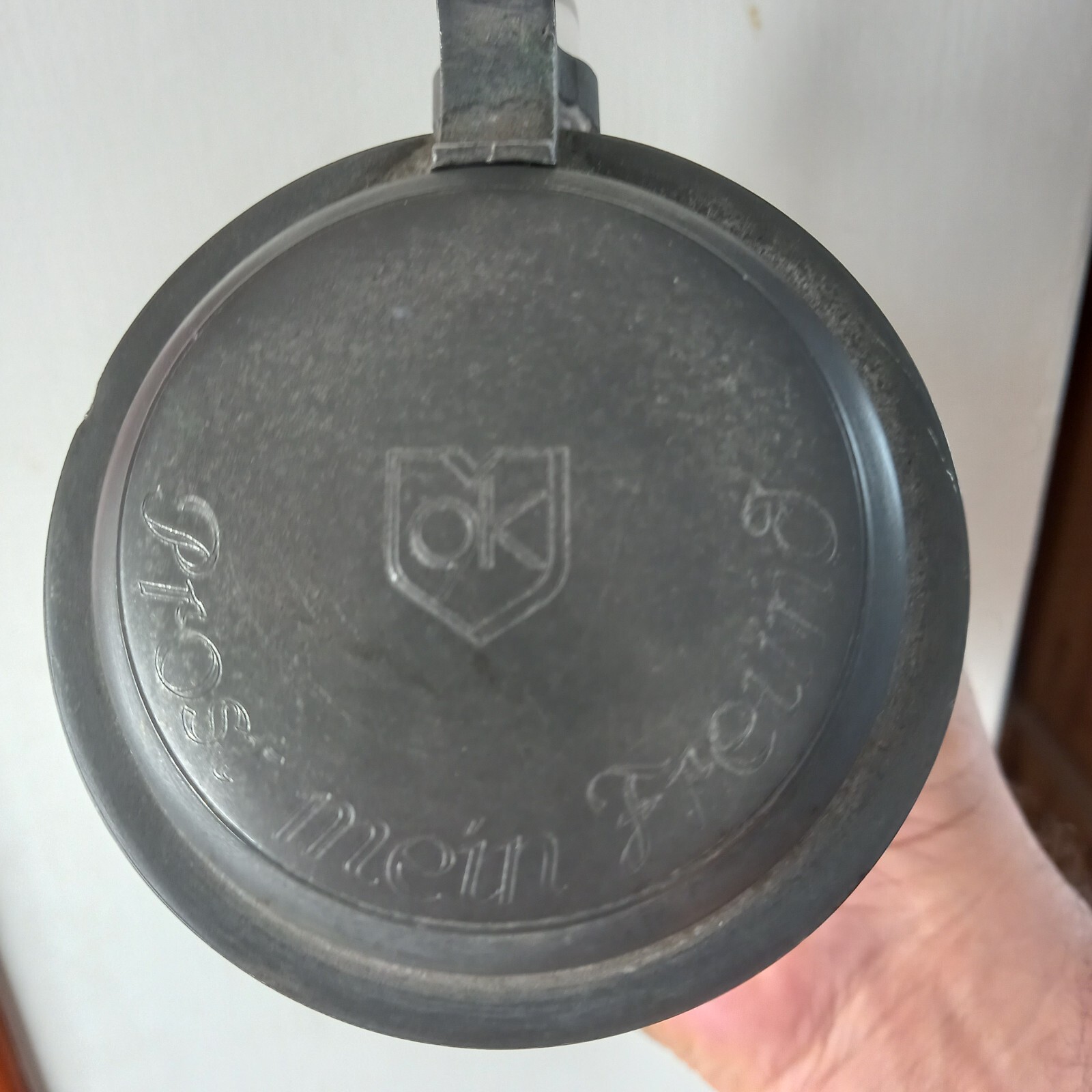 German Glass Pewter Beer Mug Stein Vintage Lid Decorated Brand/Prost ...