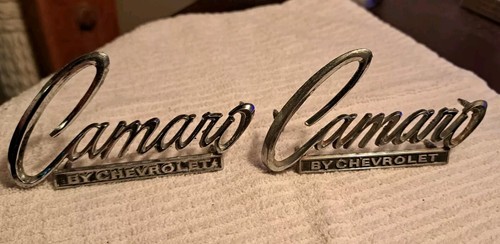 Pair Original 1968 1969 Chevy Camaro Header Panel Trunk Emblem Emblems ...