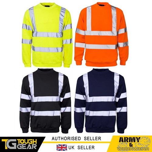Hi Viz Crew Safety Sweatshirt Mens Visability Workwear Security Fleece ...