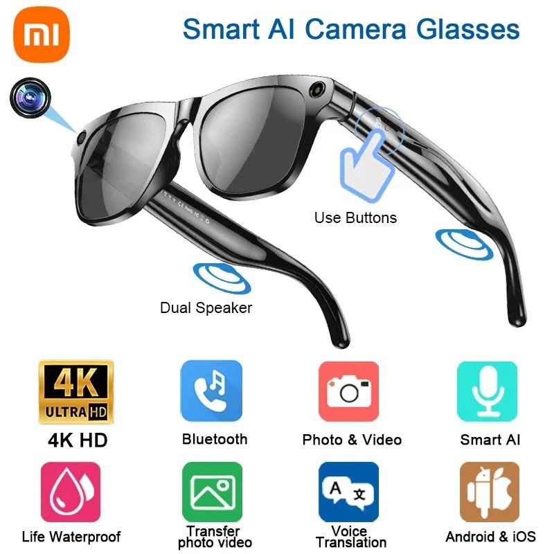 Video Recording Eyewear/Sunglasses AI Smart Glasses Bluetooth Earphone ...