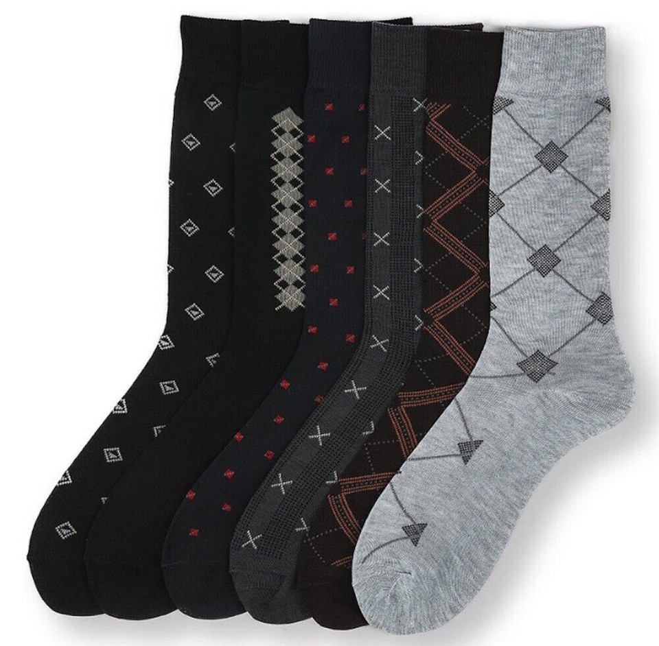 3, 6, 12 Or 18 Pairs Mens Dress Socks Multi Color Print Casual Work ...