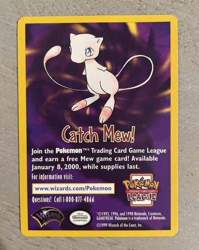 1999 Pokémon Wizards of the Coast Promos - CATCH MEW Card - Pokémon the ...