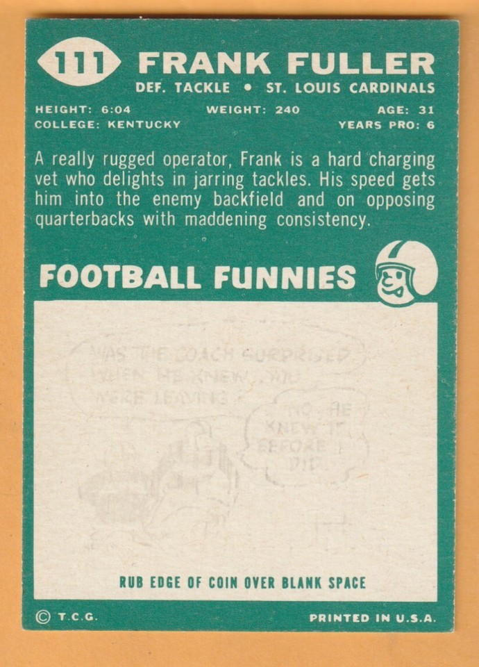 Frank Fuller 1960 Topps #111 RC Kentucky Wildcats Du Bois Pennsylvania ...